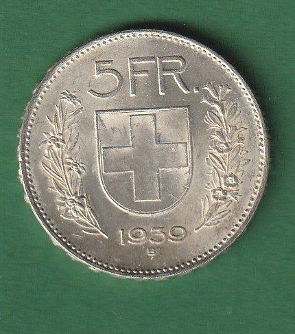 Silbermünze, 5 Franken, 1939 (Gebraucht) in Uster für CHF 11 – mit Lieferung auf Ricardo kaufen