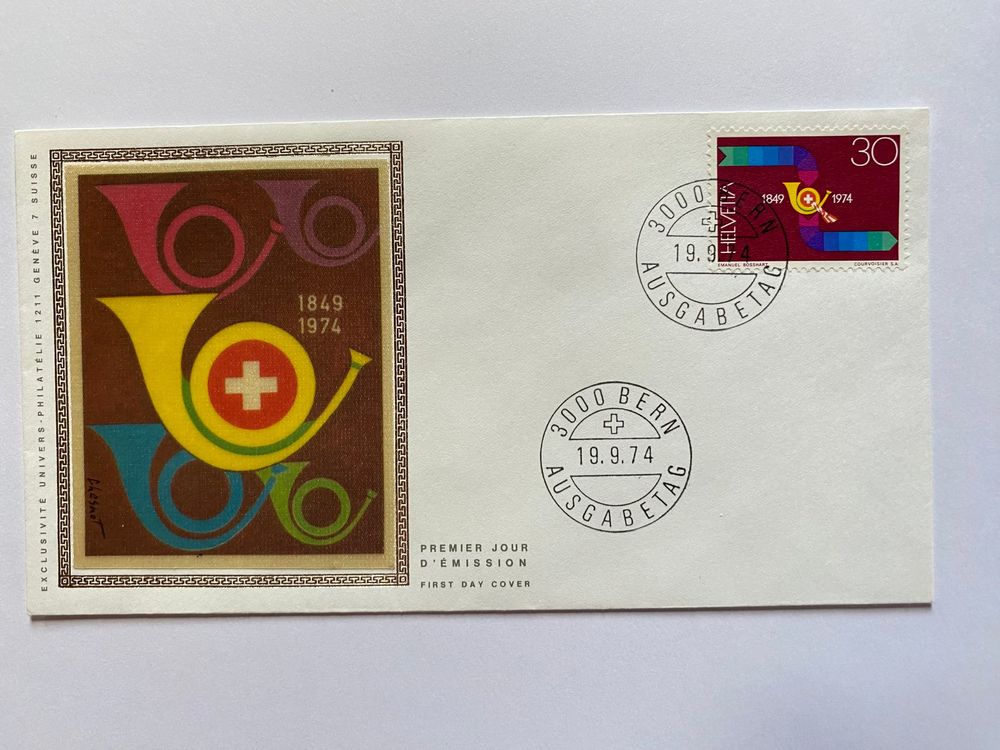 FDC Sondermarke 125 Jahre Eidg. Post (Seidenbild?) 1974 ET (Neu (gemäss Beschreibung)) in ...