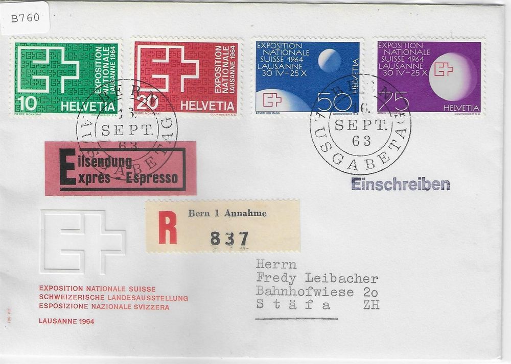 Expo 1964 FDC 402-405 Einschreiben (Gebraucht) in Ettingen für CHF 2 – mit Lieferung auf Ricardo ...