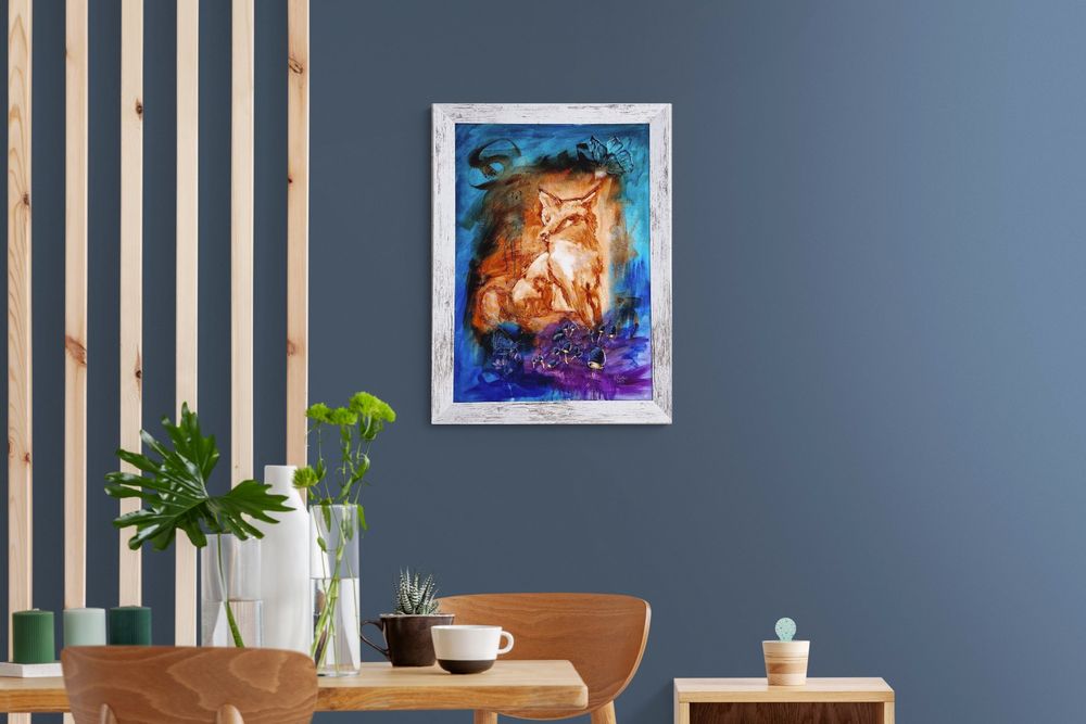 Fuchs abstrakt Acrylbild mit Rahmen 60 x 80 Simone Widler | Kaufen auf Ricardo