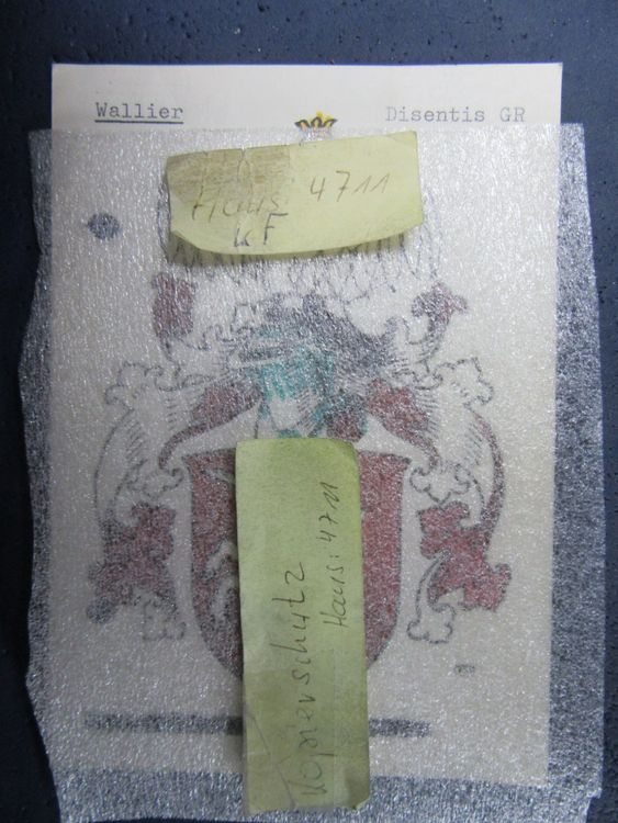 WALLIER DISENTIS GR FAMILIENWAPPEN KARTE ALT HANDBEMALT (Gebraucht) in ...