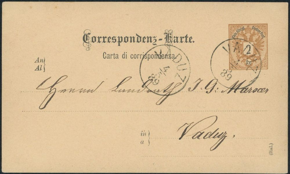 FL - 1883 - Vorläufer - Ganzsachen - Postkarte - Vaduz (Gebraucht) in Schindellegi für CHF 150 ...