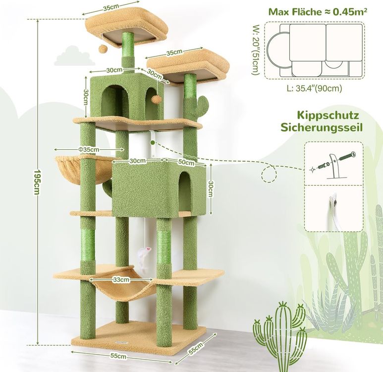 Kratzbaum Kletterbaum Katzenbaum 195cm, Katzenhaus Kaktus (Neu und ...