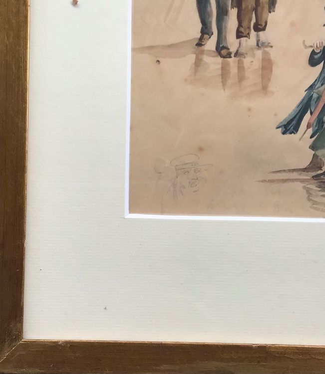 Antike Aquarell mit Personen Monogrammiert | Kaufen auf Ricardo