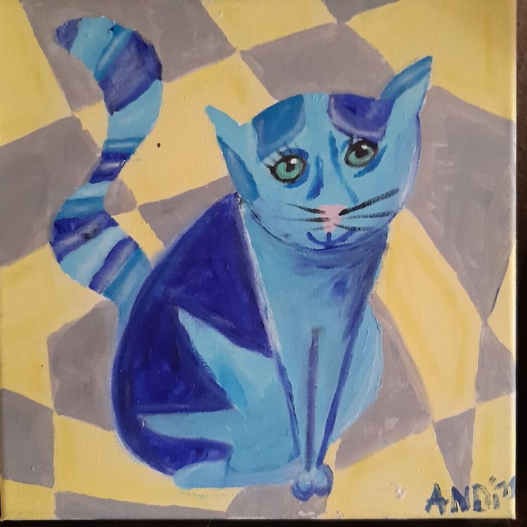 Blaue Katze Acryl Gemälde handgemalt signiert Unikat (Neu (gemäss Beschreibung)) in Rorbas für ...