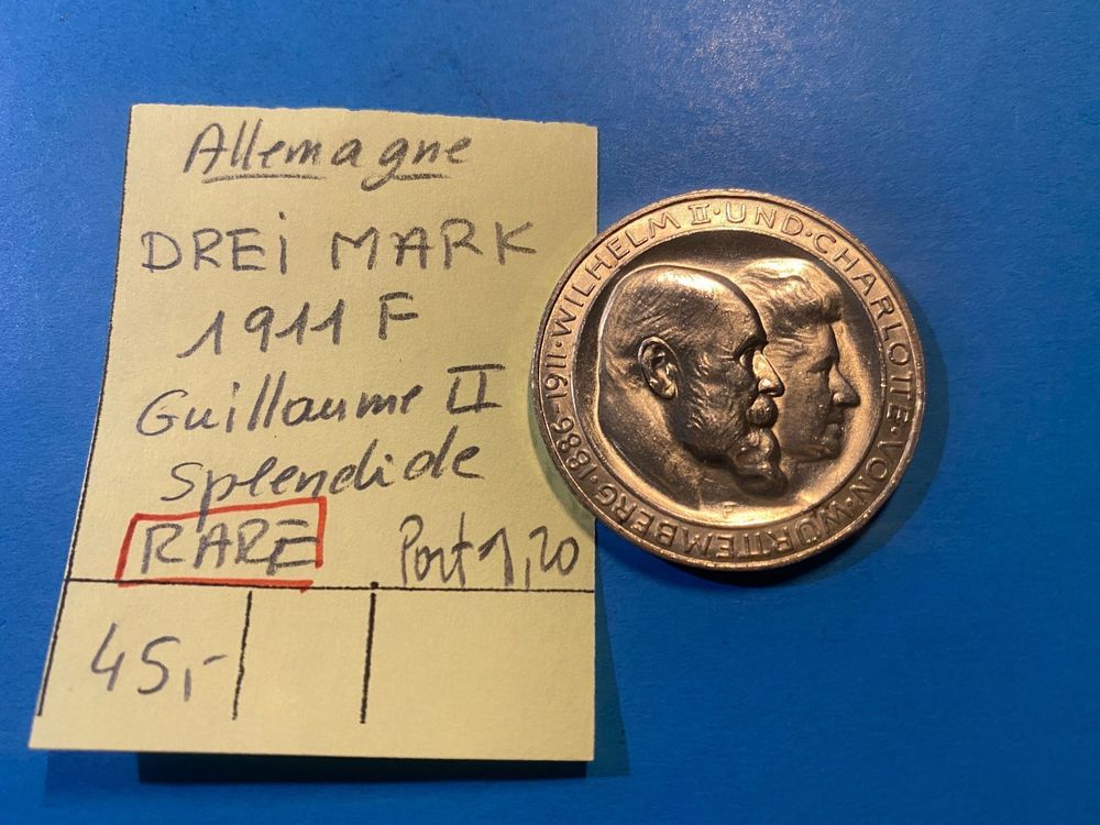 ALLEMAGNE : DREI MARK 1911F - Splendide : RARE | Kaufen auf Ricardo