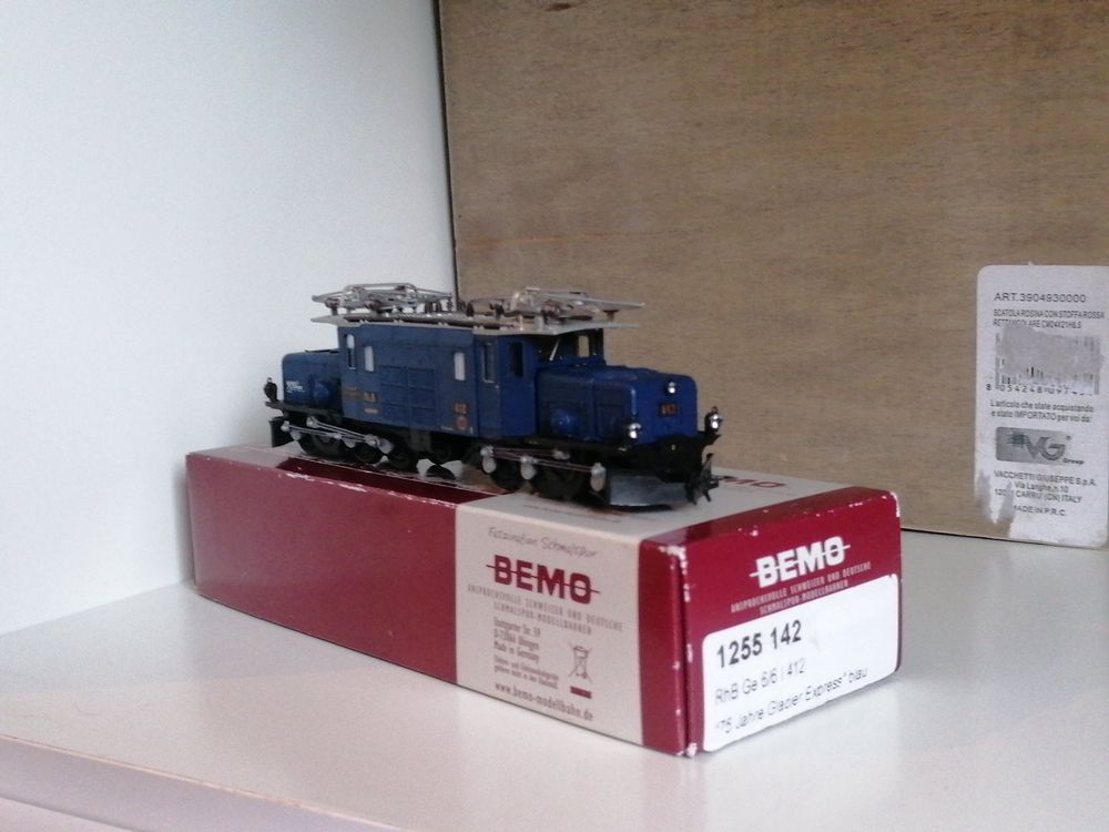 Bemo 1255 142 RhB Ge 6/6 I 412 Blau mit OVP 75 Jahre Glacier (Gebraucht ...