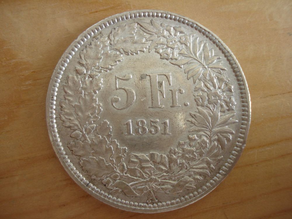 (J) 5 Franken 1851 (Gebraucht) in Erlach für CHF 290 – mit Lieferung auf Ricardo kaufen
