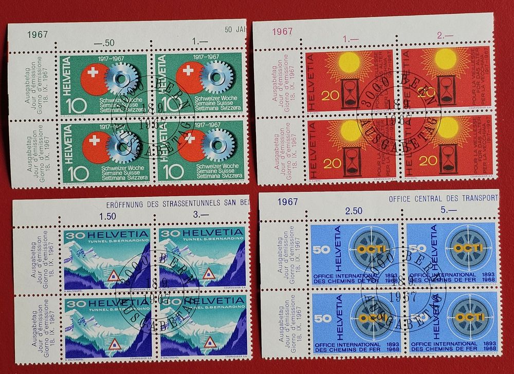 WERBE 449 - 462 ECKRAND VIERERBLOCK VOLLGUMMI ET 1967 (Neu (gemäss Beschreibung)) in Düdingen ...