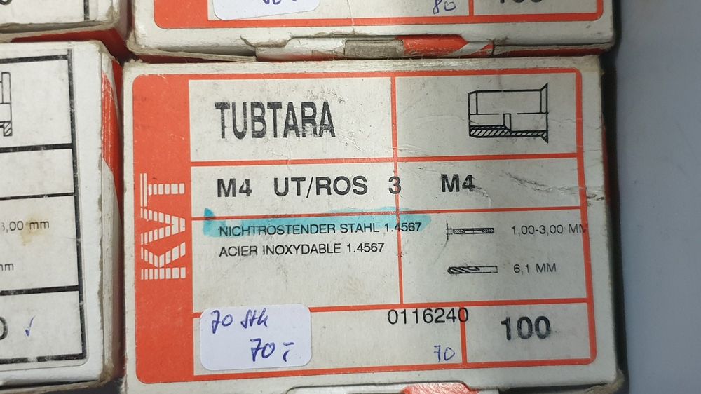 TUBTARA Blindnietmutter nichtrostender Stahl M4 UT / ROS 3 (Gebraucht) in Wädenswil für CHF 50 ...
