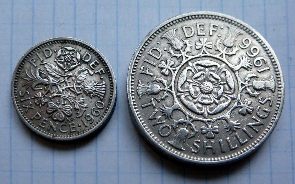 England two shilling 1966 Florin, six pence 1960, 2er Set (Gebraucht ...