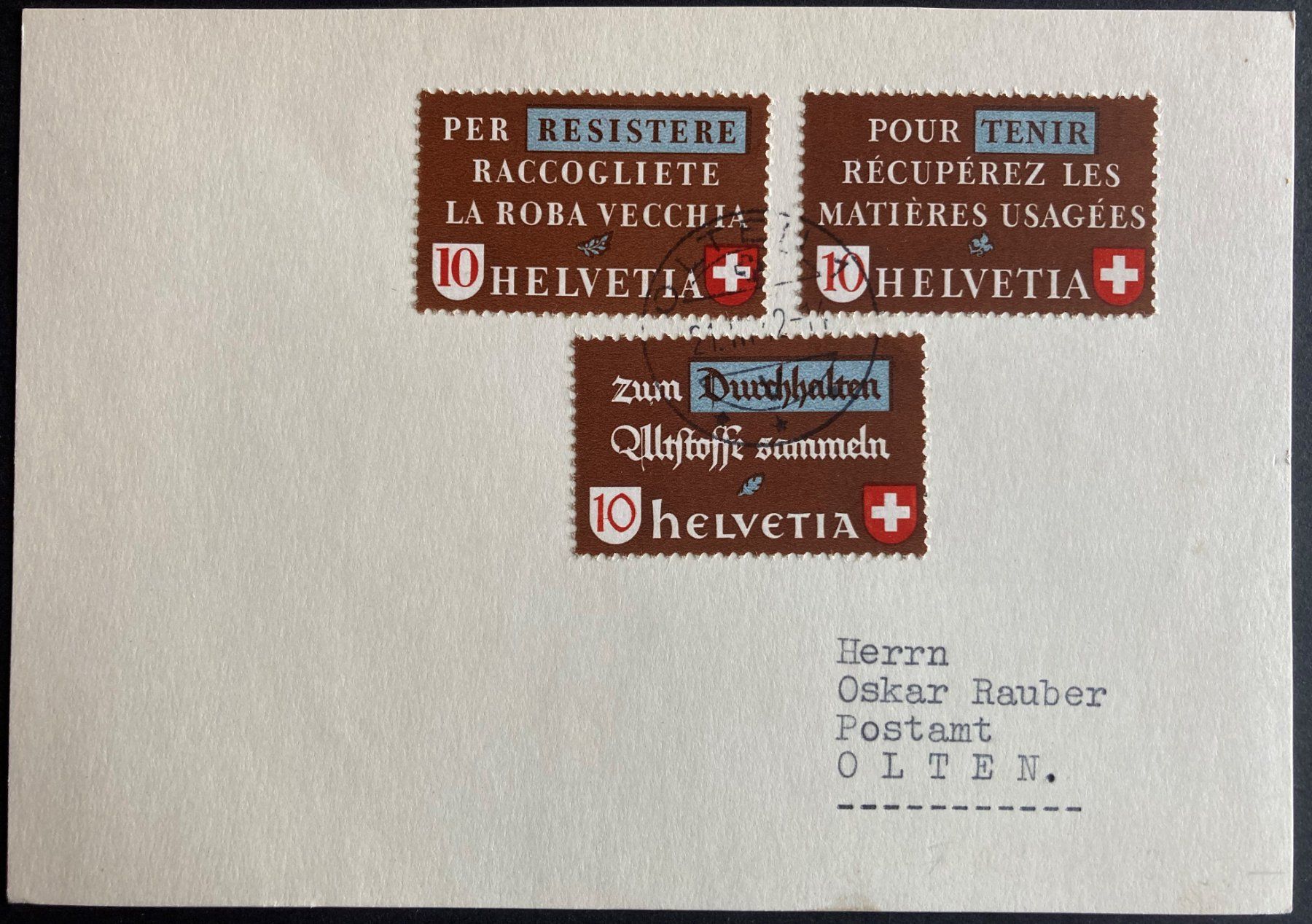 FDC 'Altstoffverwertung' 1942 auf Karte, SBK 500 Fr. (Gebraucht) in Flawil für CHF 49 – mit ...