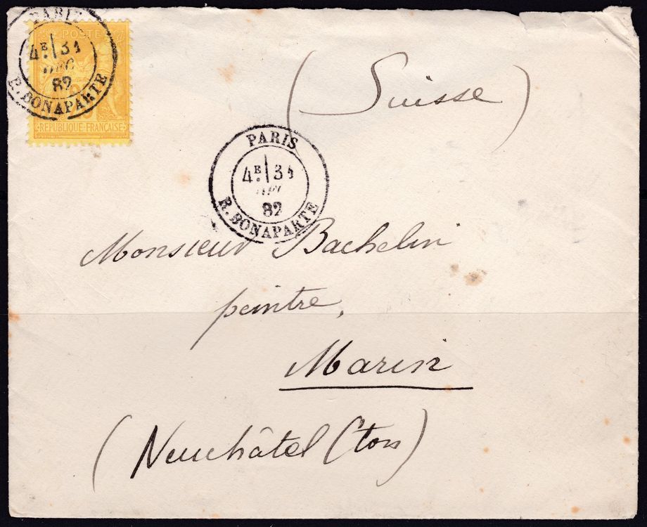 1882 lettre de Paris au peintre Auguste Bachelin (probab.) (Gebraucht ...