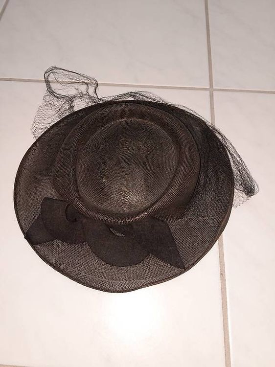 Damenhut, antik, schwarz mit Masche, Original-Preisschild (Neu (gemäss ...