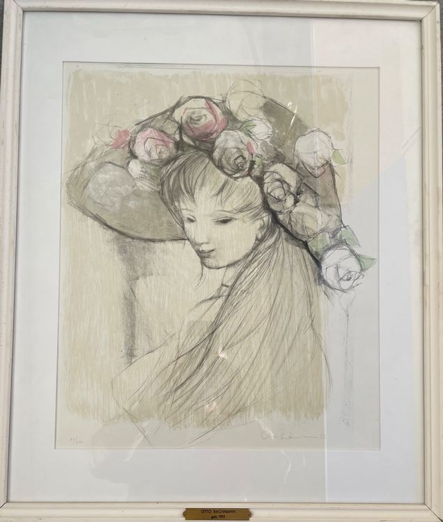 Lithographie Von Otto Bachmann (1915-1996)Junge Frau (Gebraucht) in ...
