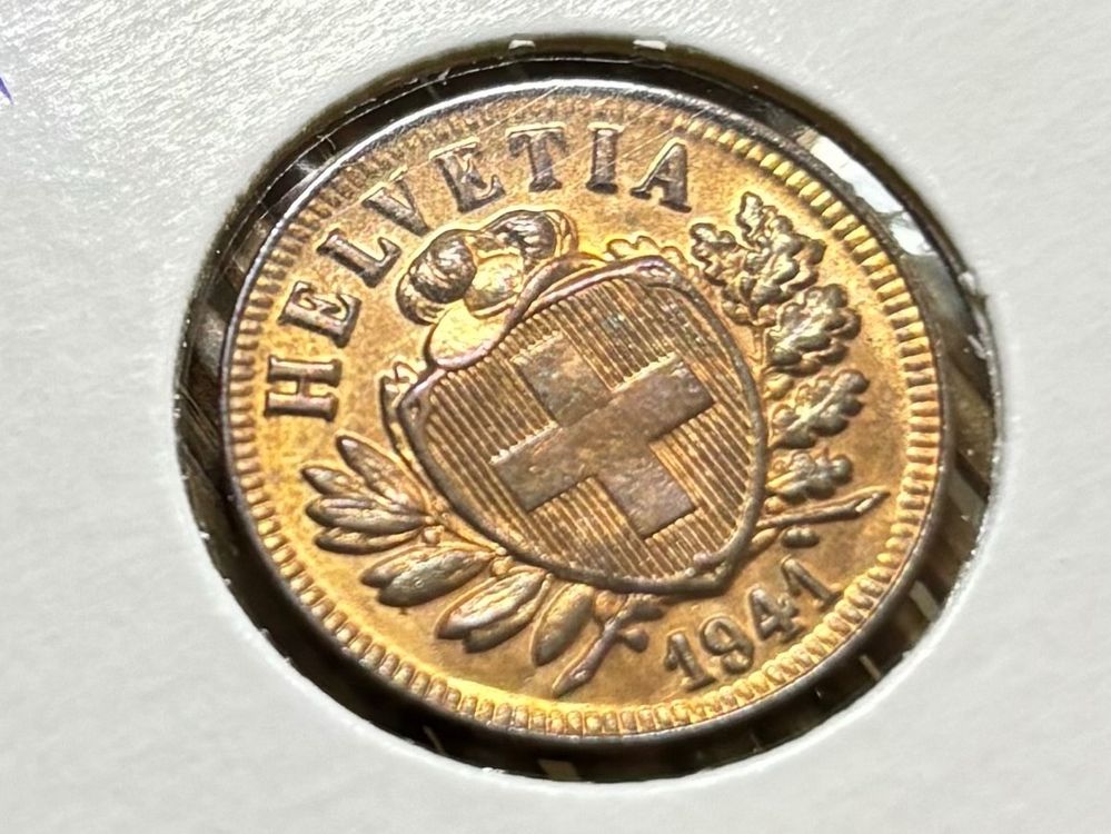 Schweiz 2 Rappen 1941 unz + Patina + Schild Freiheitshut (Neu (gemäss Beschreibung)) in Speicher ...