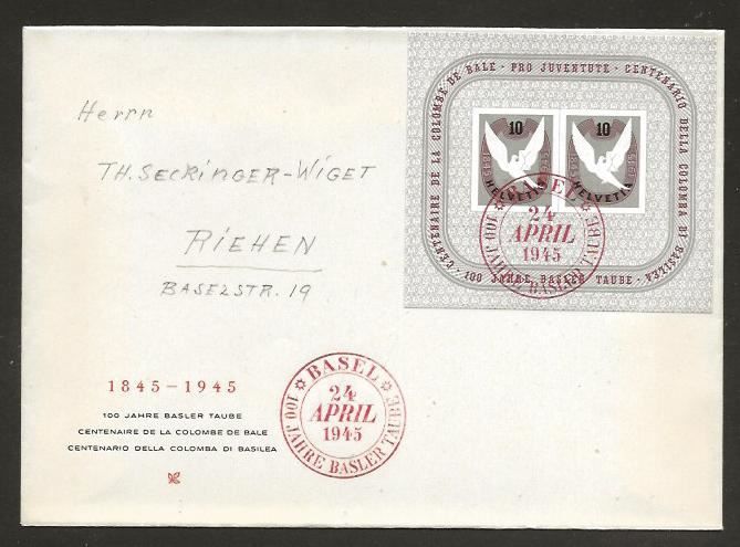 1945 Brief mit Block Basler Taube (Gebraucht) in Arlesheim für CHF 8 – mit Lieferung auf Ricardo ...