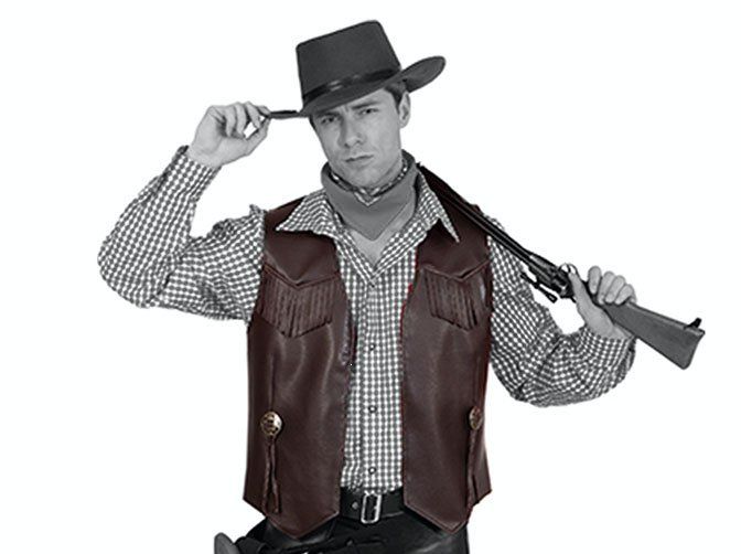 Cowboy Weste Gr. 48 / 50 Western-Gilet Lederoptik braun | Kaufen auf ...