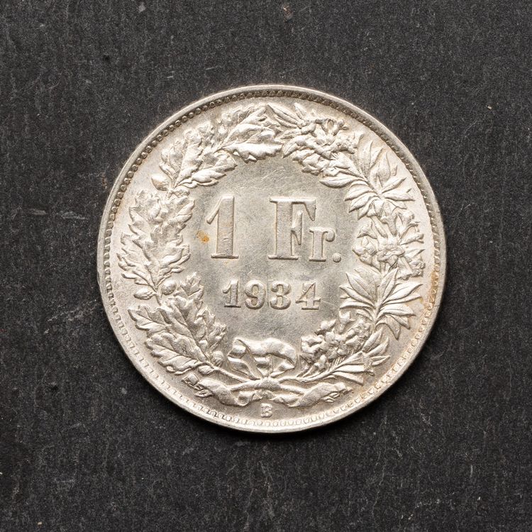 Silbermünze 1 Franken Helvetia 1934 Schweiz Swiss Franc M... (Gebraucht) in Eggenwil für CHF 6 ...