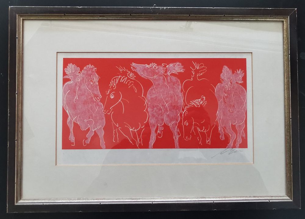 Hans Erni - fünf rote Pferde - Originallitho | Kaufen auf Ricardo
