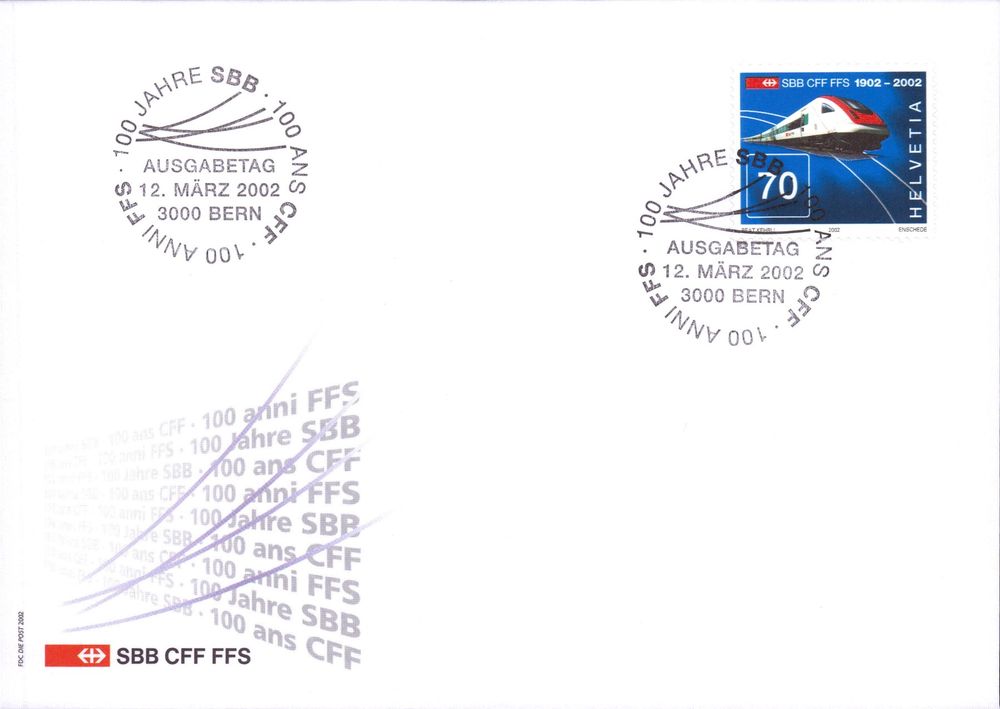 2002 FDC 100 Jahre SBB Satz KW 15.00 (Neu (gemäss Beschreibung)) in Eggersriet für CHF 1 – mit ...