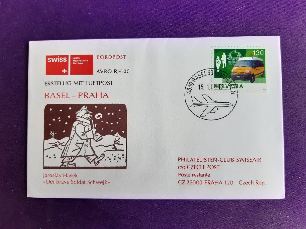 Erstflugbrief mit Luftpost BASEL - PRAHA 15.01.07 | Kaufen auf Ricardo