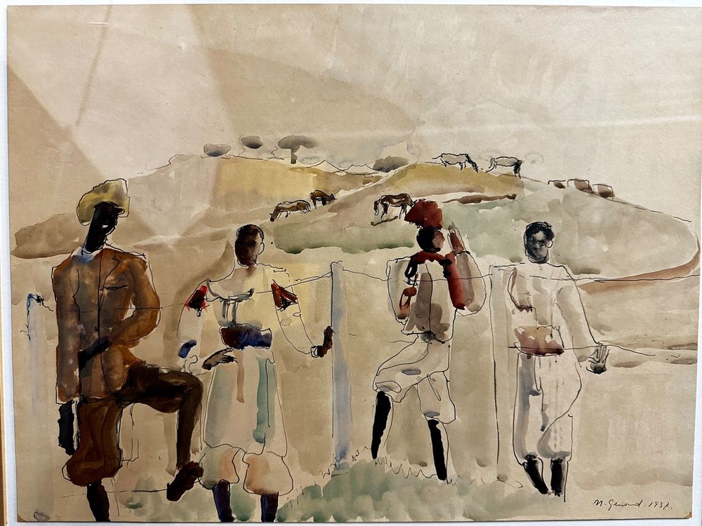 Personnages et bétails, signé Nanette GENOUD 1937. | Kaufen auf Ricardo