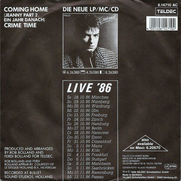 Falco: Coming Home (Jeanny Part 2, Ein Jahr Danach) 7" (Gebraucht) in ...