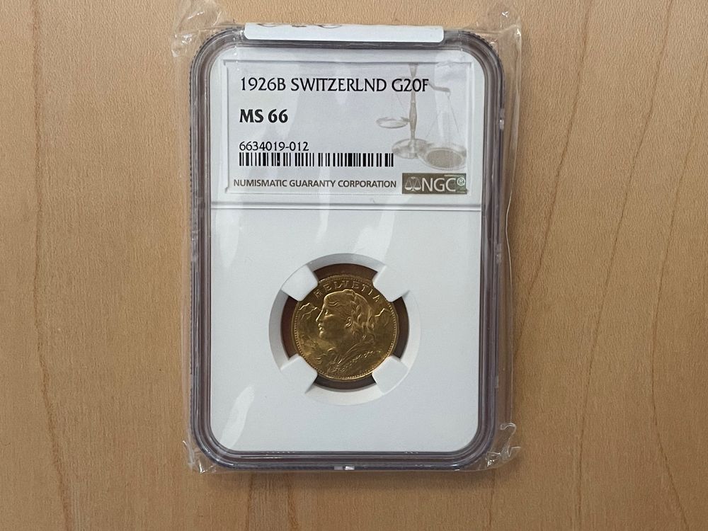 20 Fr. ~ 1926 Vreneli ~ MS66 prachtstück ~ NGC | Kaufen auf Ricardo