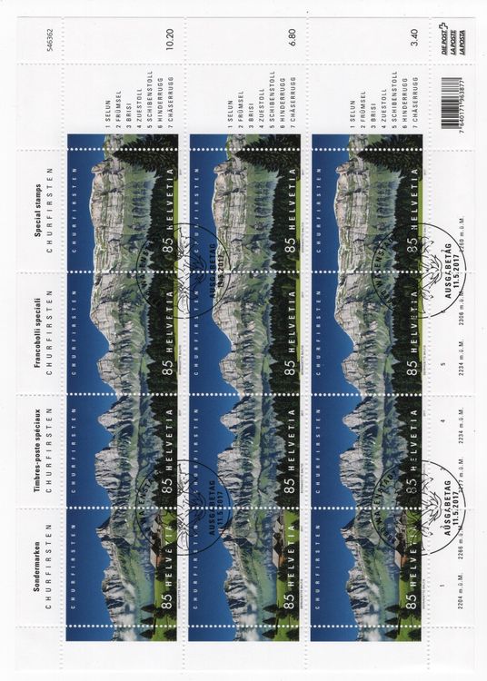 2017 Bogen ET Gest. Sondermarken Churfirsten 12 x 0.85 (Gebraucht) in Gordola für CHF 9 – mit ...