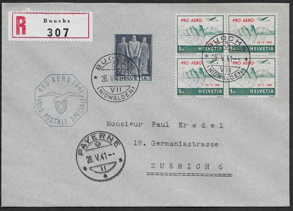 1941 R/Brief Pro Aero PAYERNE-BUOCHS F35 Viererblock ab 1.- (Gebraucht) in Zürich für CHF 42 ...
