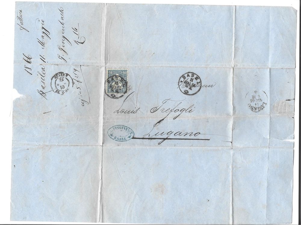 Rechnung 1866 Poststempel Basel + Lugano (Gebraucht) in Allschwil für ...