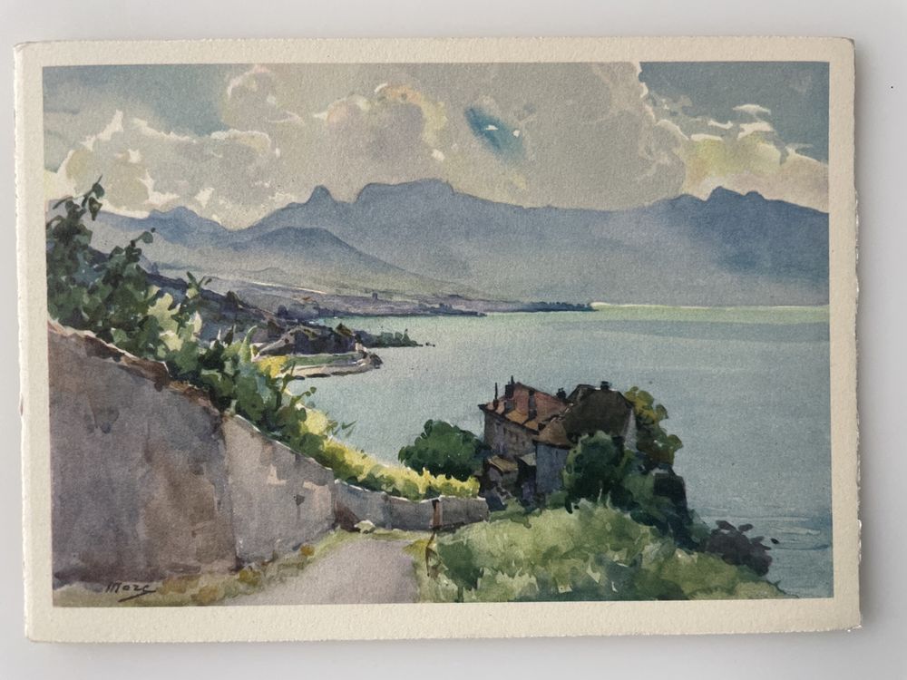 Alte Postkarte: Aquarell Lac Léman-Glérolles (Gebraucht) in Neuhausen am Rheinfall für CHF 0.9 ...