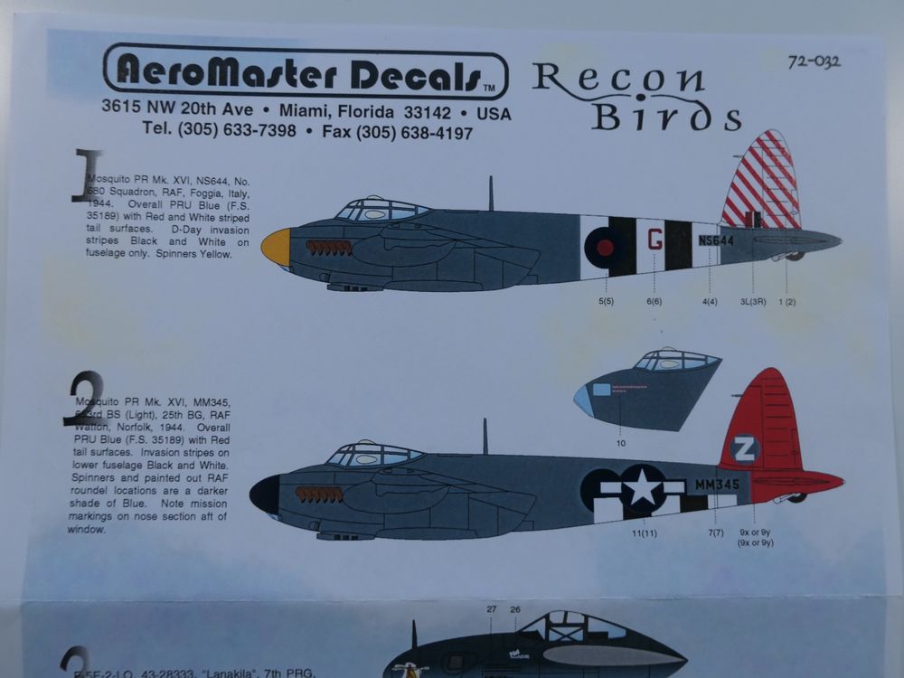 1/72 Recon Birds - Mosquito - F5E Lightning -Spitfire Mk1&IV (Gebraucht ...