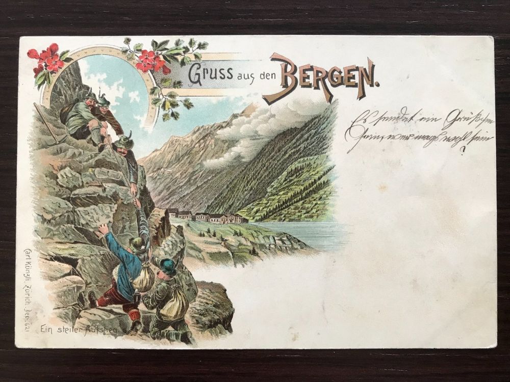 GRUSS AUS DEN BERGEN Litho, Ein steiler Aufstieg, Juxkarte | Kaufen auf Ricardo