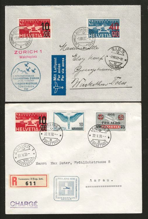 1937/38 : 2 Flugpost Briefe (Flugmeeting + Pro Aero) | Kaufen auf Ricardo