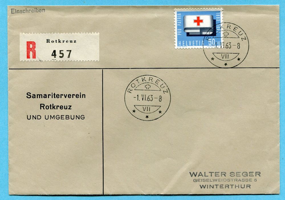 R - Brief Pro Patria 1963 gest. Rotkreuz mit passender Marke | Kaufen auf Ricardo
