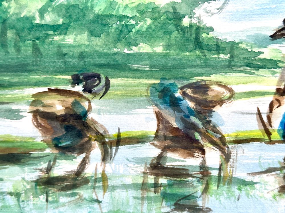 Ancienne aquarelle signée sur papier vergé Indochine Vietnam | Kaufen auf Ricardo