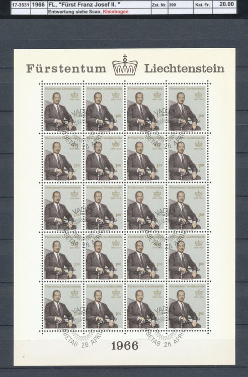 1966 Liechtenstein, 60. Geburtstag des Fürsten - Kleinbogen | Kaufen auf Ricardo
