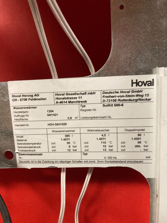 Solar Boiler Hoval Solkit 500-6 (Gebraucht) in für CHF 23 – nur ...