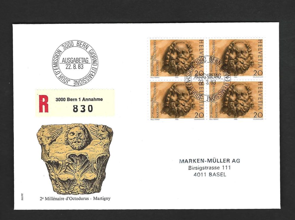 FDC Einschreiben Viererblock 83 (Gebraucht) in Koblenz für CHF 0.5 – mit Lieferung auf Ricardo ...