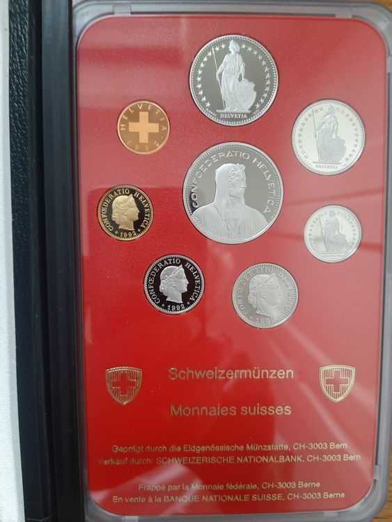 Schweizer Münzsatz 1992 PP (polierte Platte) und edlem Etui (Neu und originalverpackt) in Bern ...