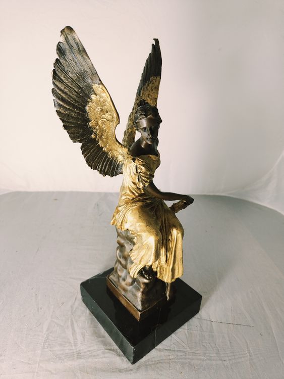 ENGEL MIT LORBERKRANZ VERGOLDETE BRONZE STATUE ART DECO (Gebraucht) in ...