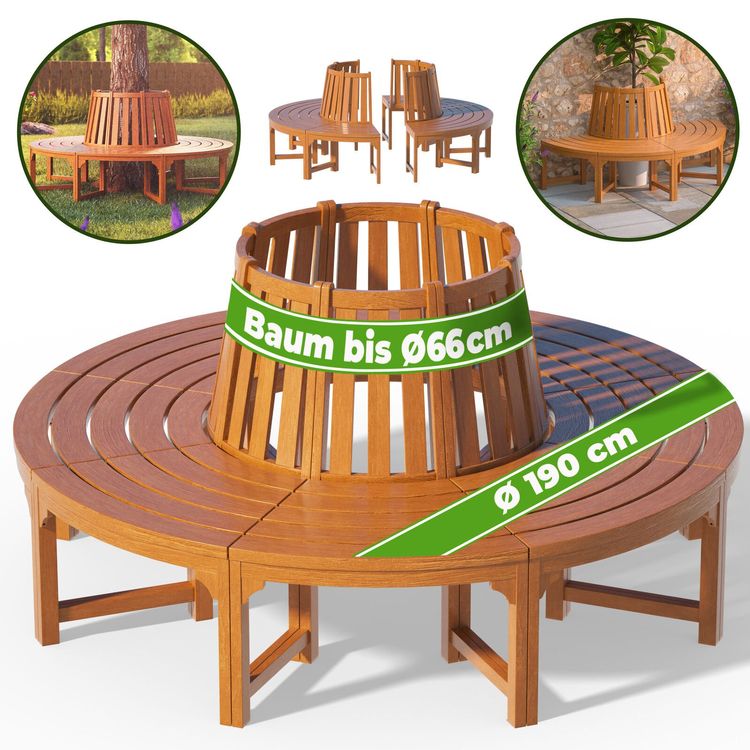 FSC® Baumbank 190cm Gartenbank 360° Rund Eukalyptus Bank (Neu und ...