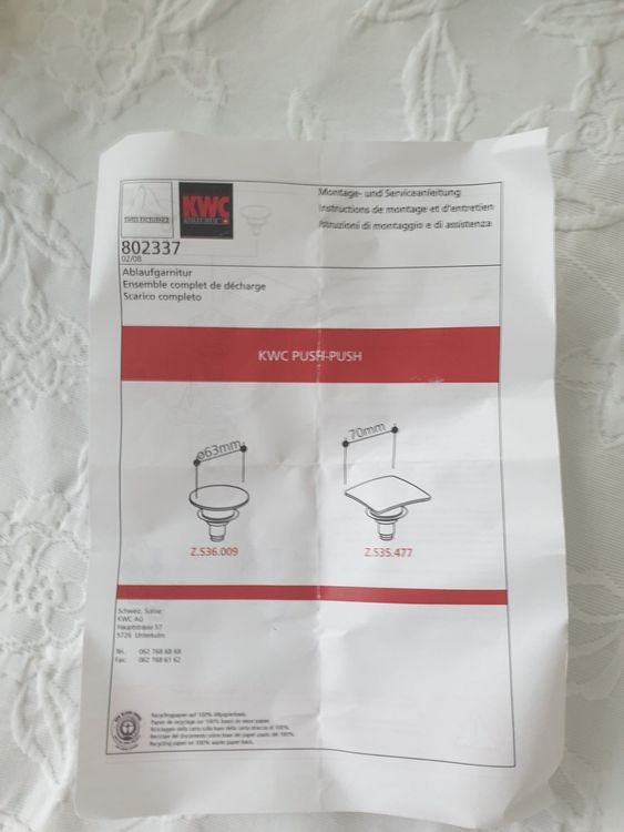 Badewannen Ablaufgarnitur Badewannenstöpsel KWC 536009 Push | Kaufen auf Ricardo