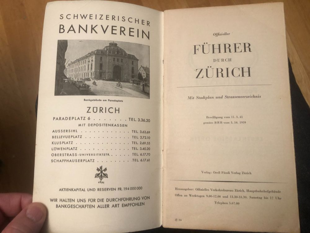 Zürich. Offizieller Führer durch Zürich 1939 (Gebraucht) in für CHF 16 ...