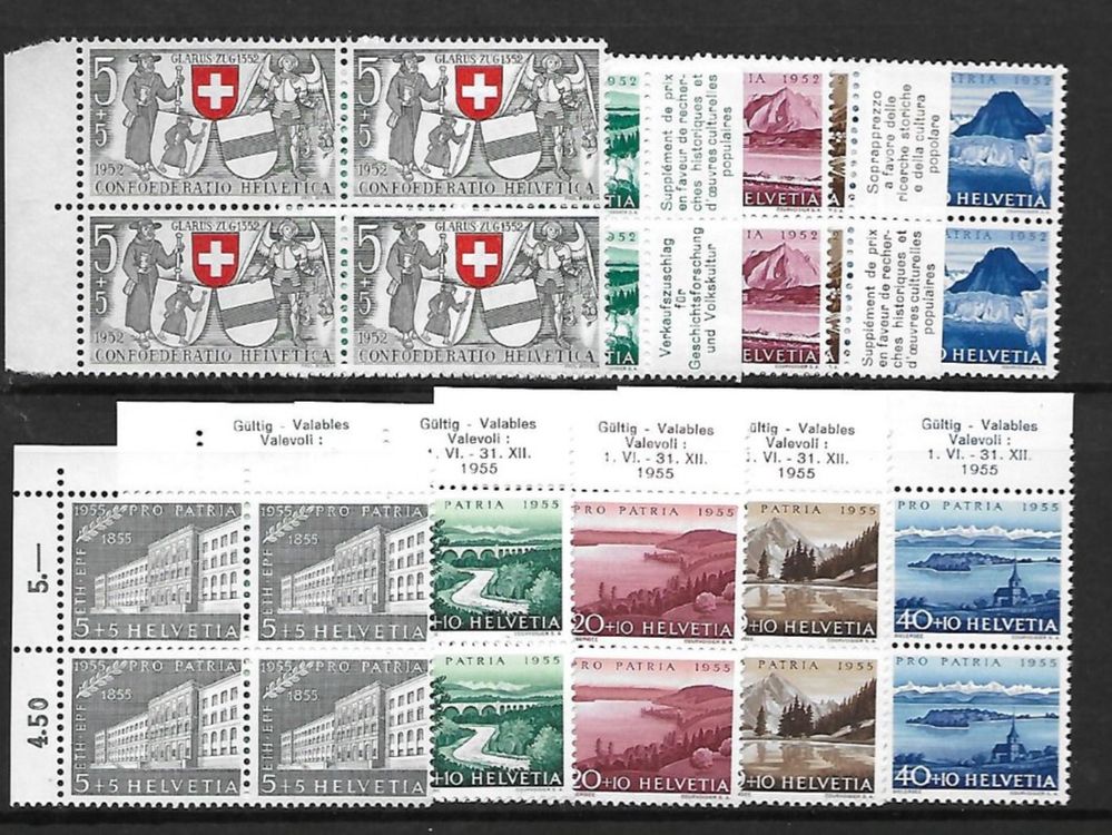 PP ** Viererbl. 1952 + 1955 Kat: CHF 128.- (Neu (gemäss Beschreibung)) in Basel für CHF 5 – mit ...