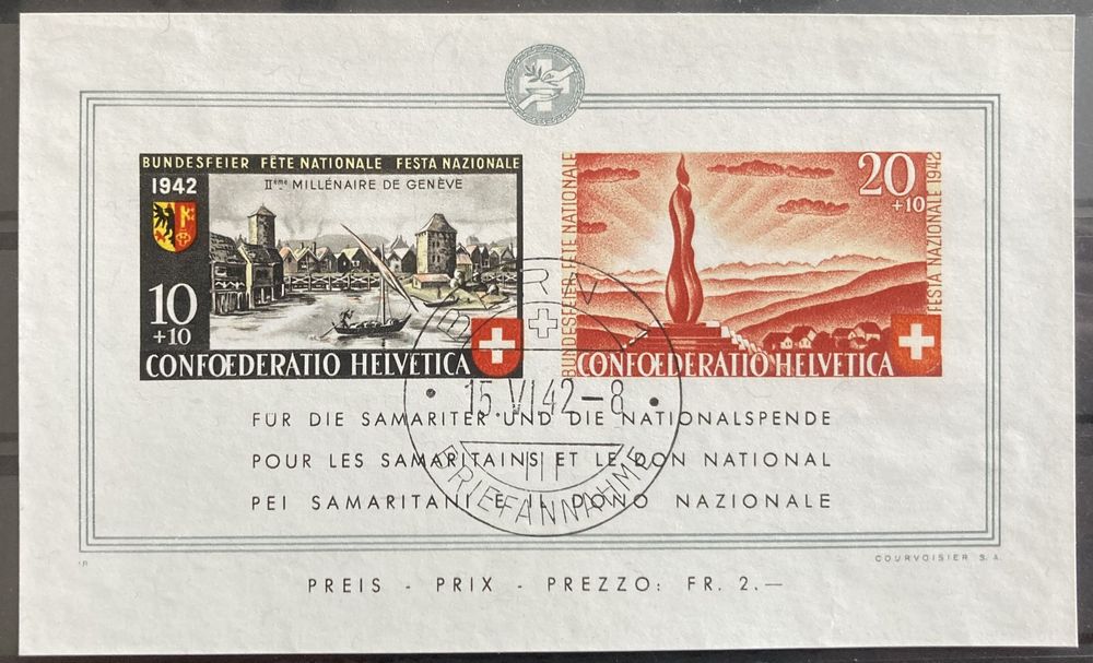 Pro Patria Block 7 1942 ET gestempelt, SBK 325 Fr. (Gebraucht) in Flawil für CHF 65 – mit ...