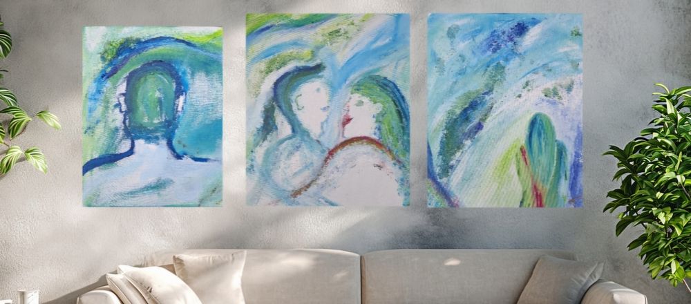 Abstrakte Acrylgemälde, 3-teilig, modern | Kaufen auf Ricardo