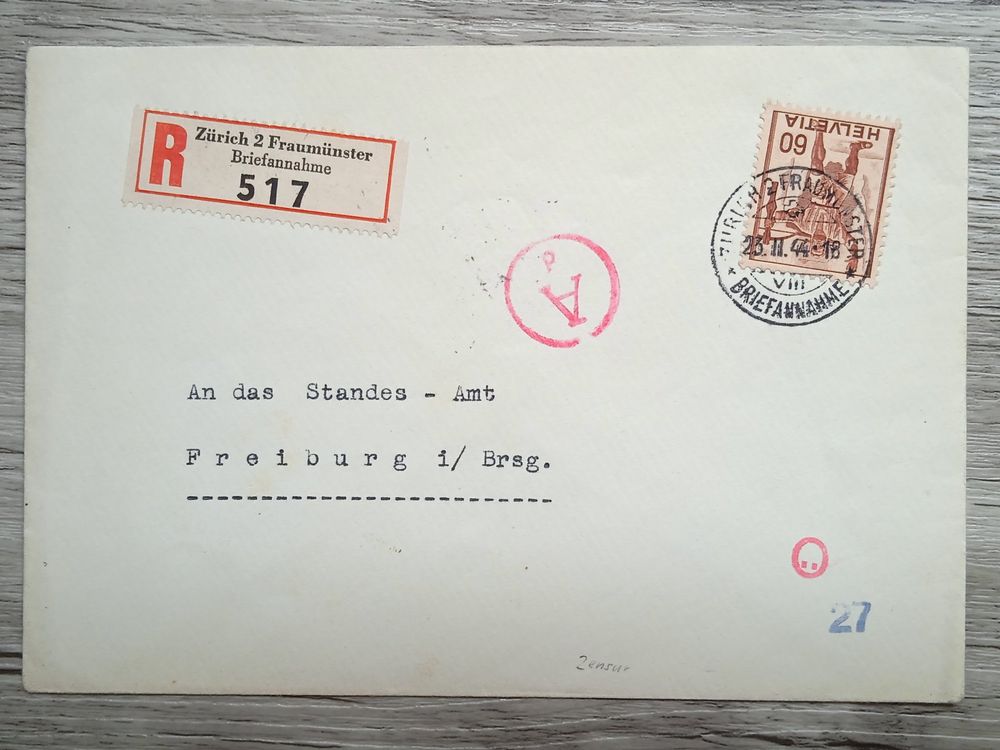 TR51 Enveloppe + Timbre Suisse 1944 (Gebraucht) in Cousset für CHF 1.95 – mit Lieferung auf ...